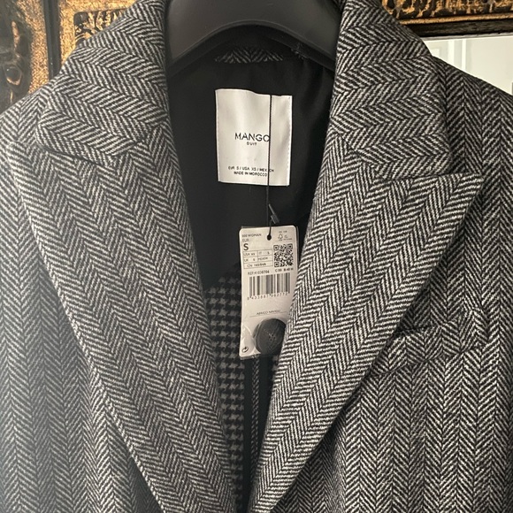Mango | Jackets & Coats | Nwt Mango Grey Herringbone Lapel Structured ...